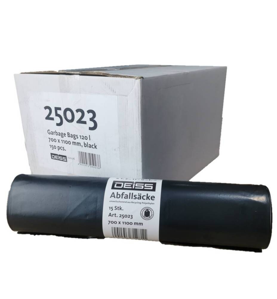 DEISS [25023] Müllsäcke 120 Liter schwarz Typ 100, 10 Rollen á 15 Stü